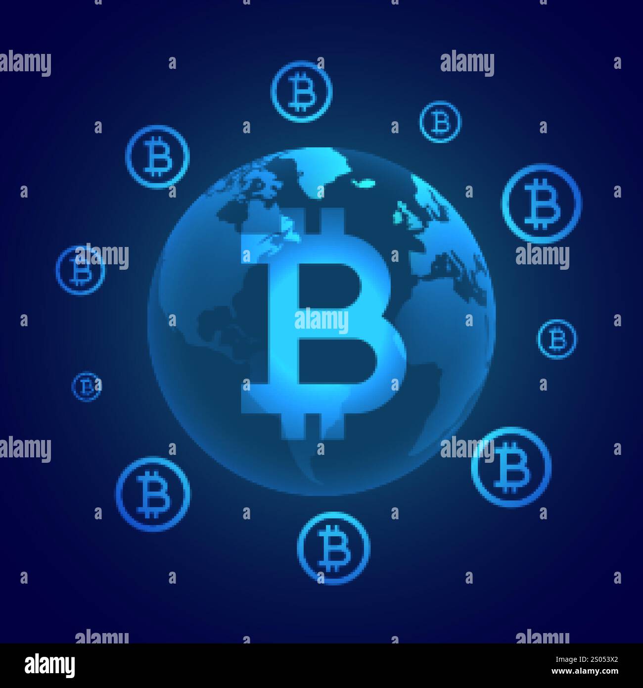 global bitcoin digital currency concept surrounding earth Stock Vector ...