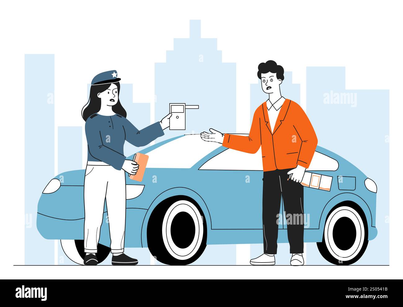 Drunk driver at road. Traffic police officer with man near automobile ...