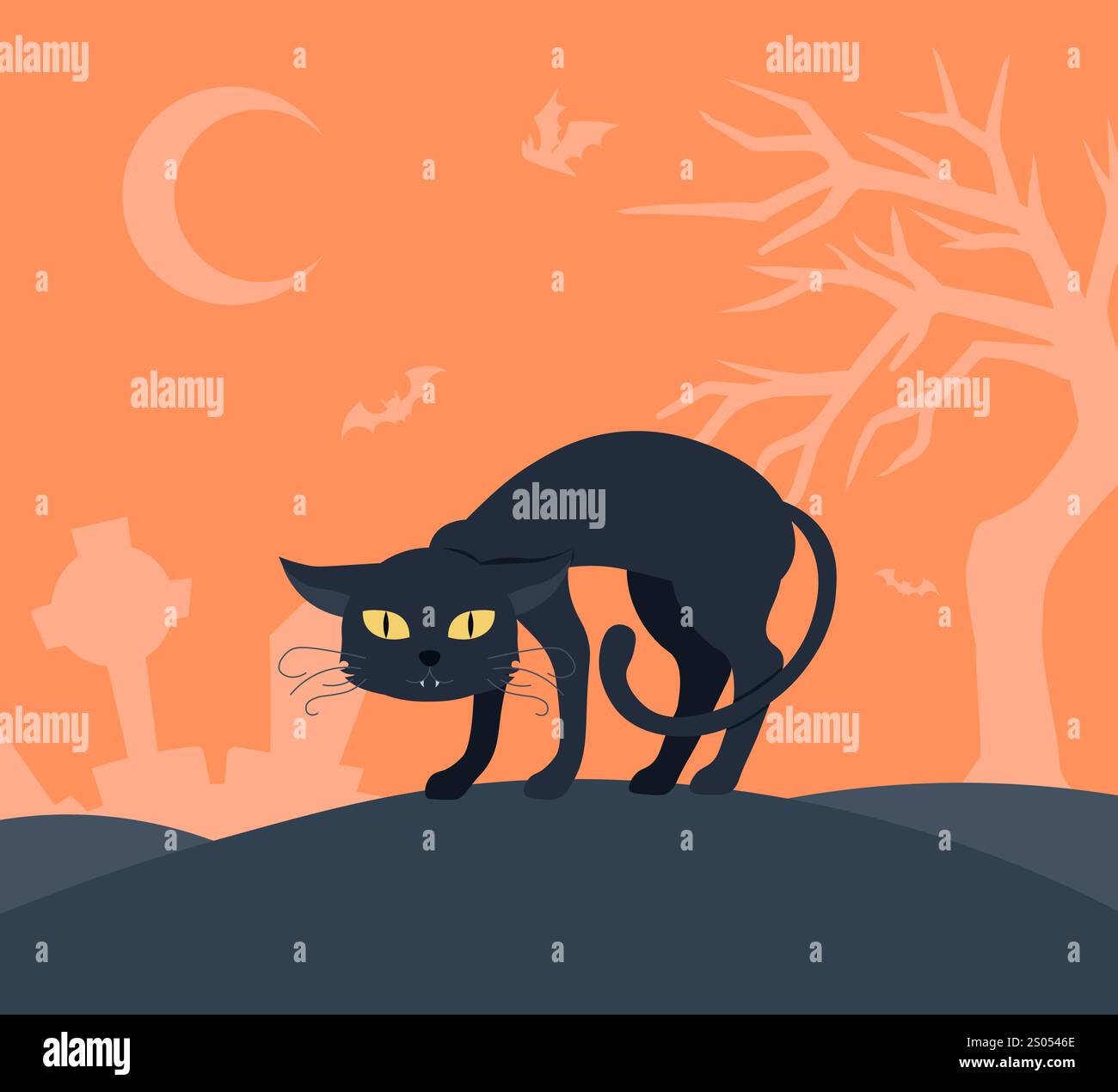 Halloween black cat. Kitten and domestic animal. Spooky and creepy ...