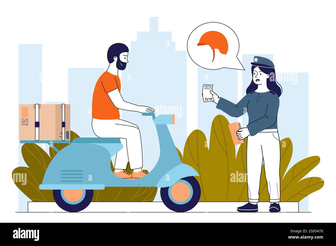 Motorcyclist without helmet. Traffic police officer punishes driver ...