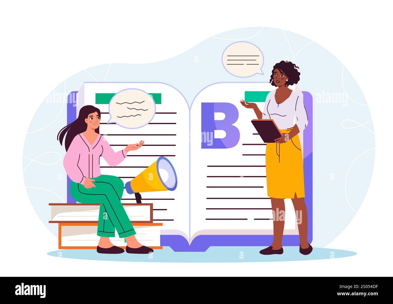 Pathology speech therapy. Woman with speech therapist reads book ...