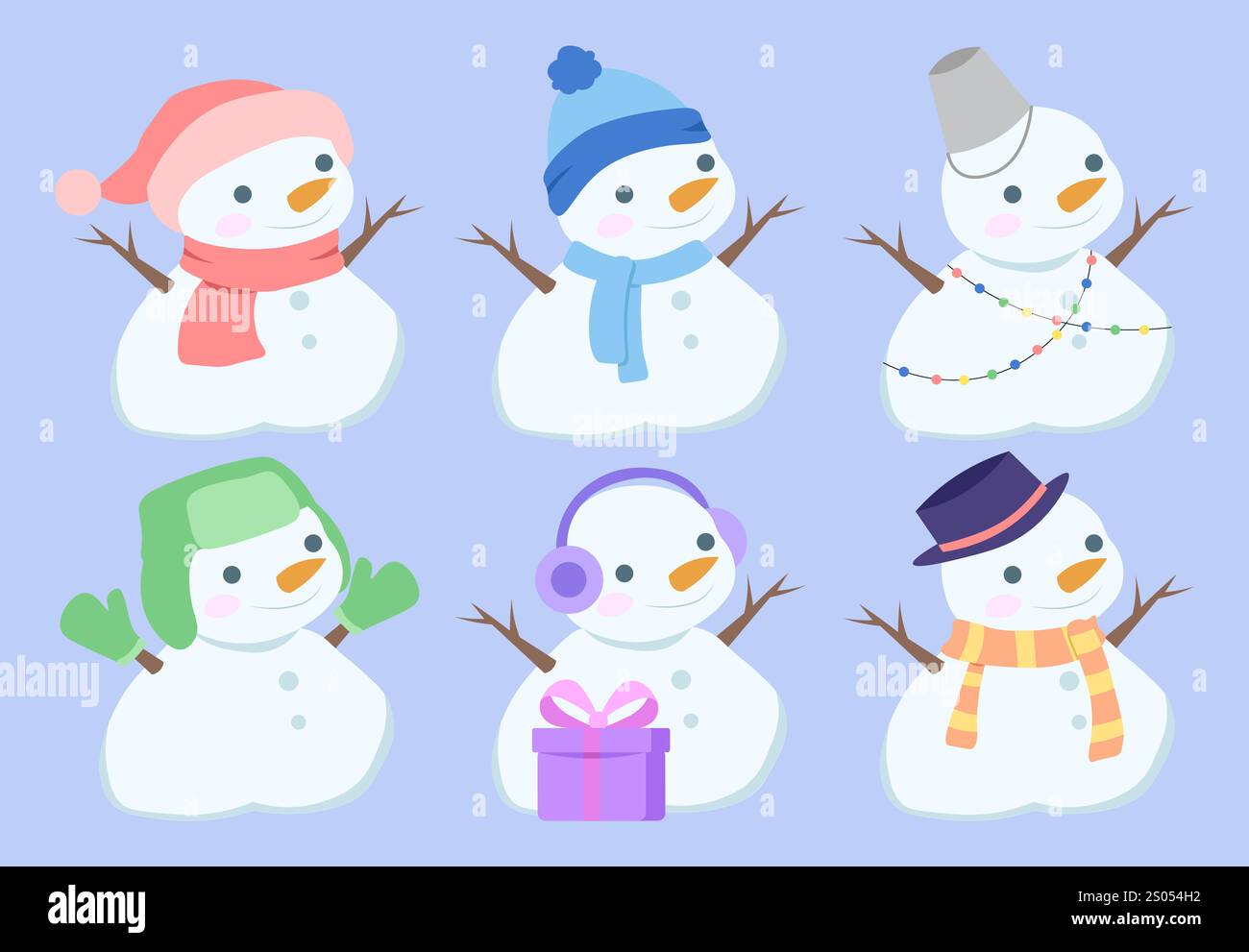 Set of snowmen. Winter season characters. Snowman in pink and blue ...