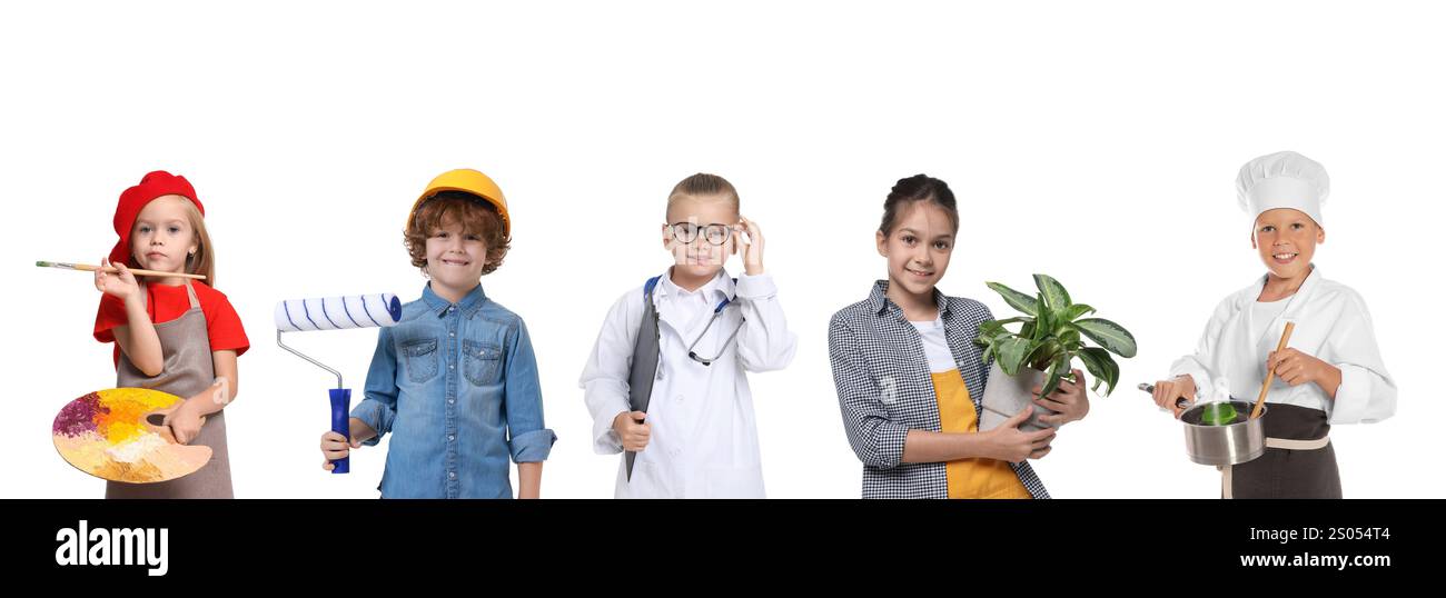 Future profession. Cute children copying people from different ...