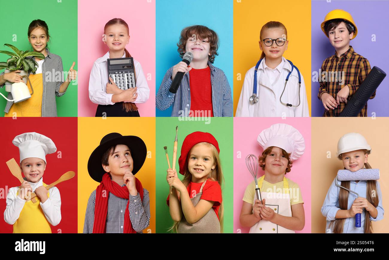 Future profession. Cute children copying people from different ...