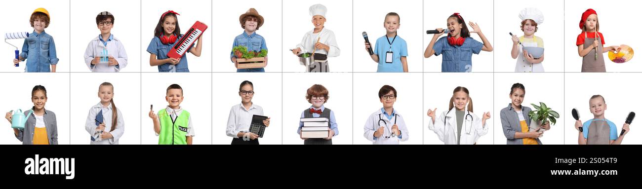 Future profession. Cute children copying people from different ...