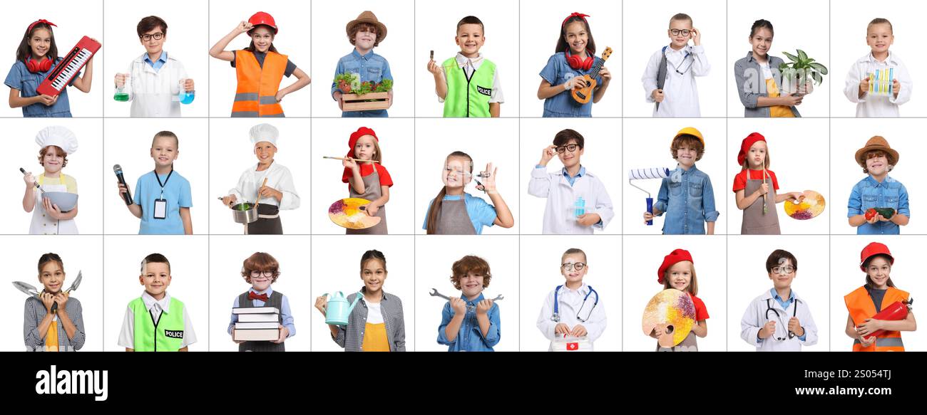 Future profession. Cute children copying people from different ...