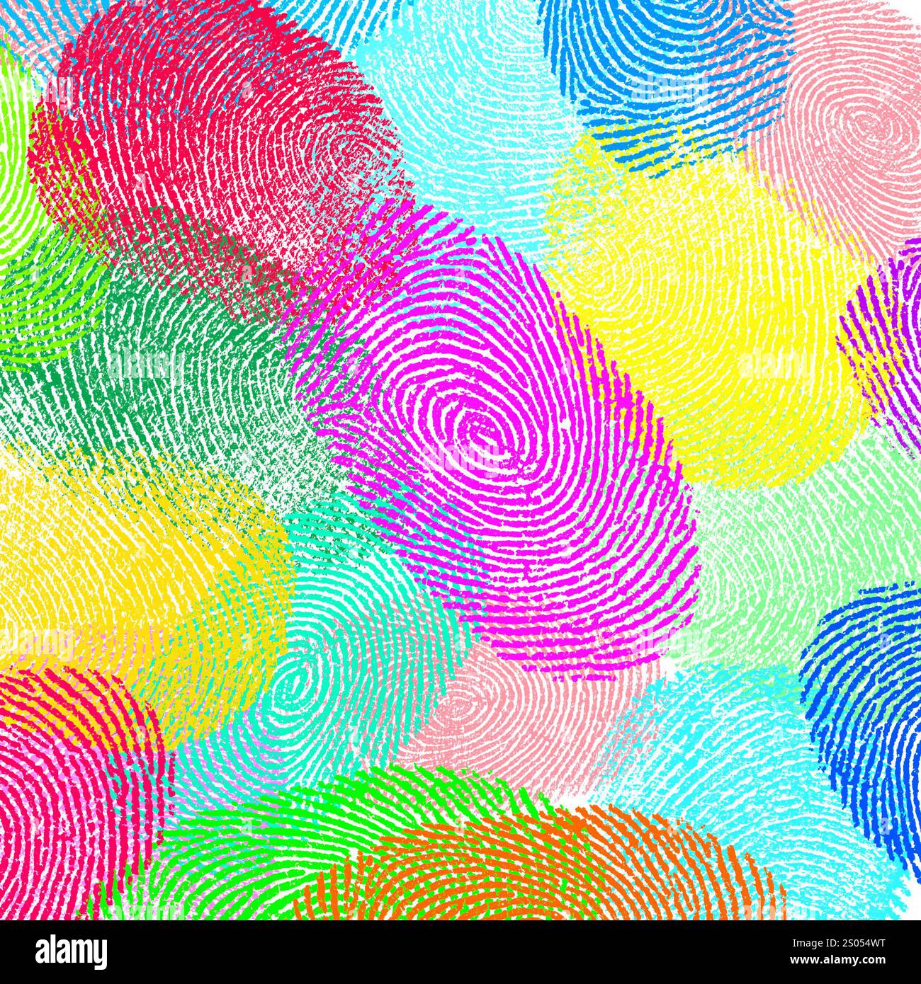 Fingerprints of different colors on white background Stock Photo - Alamy