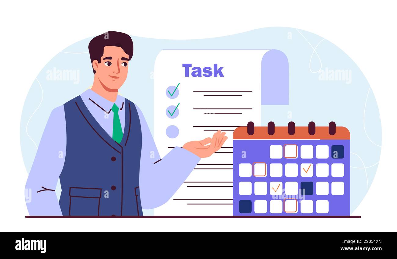Time managment man. Businessman near calendar and task list. Time ...