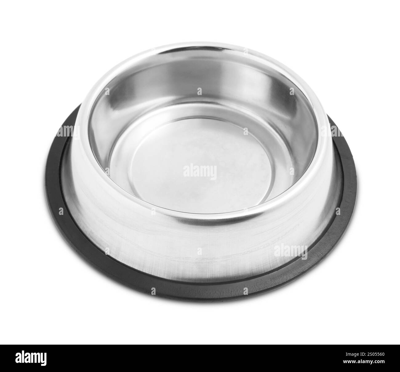 Dog bowl isolated on white background Black and White Stock Photos ...