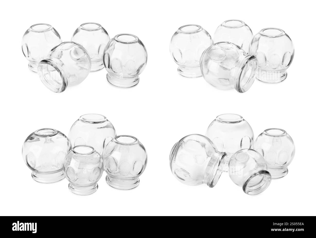 Cupping therapy. Glass cups isolated on white, collage Stock Photo - Alamy