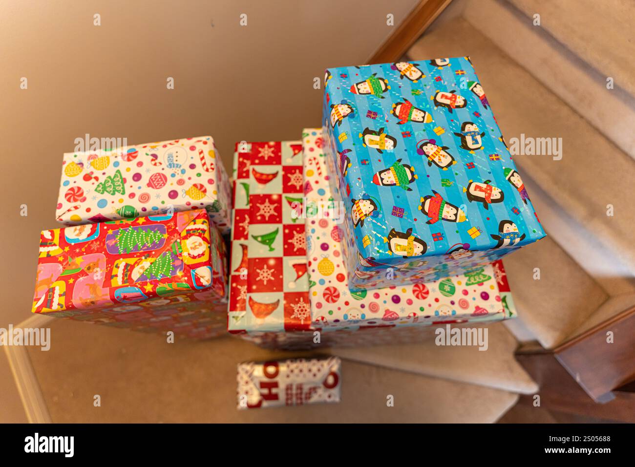 collection of Christmas gifts wrapped for Christmas Stock Photo - Alamy