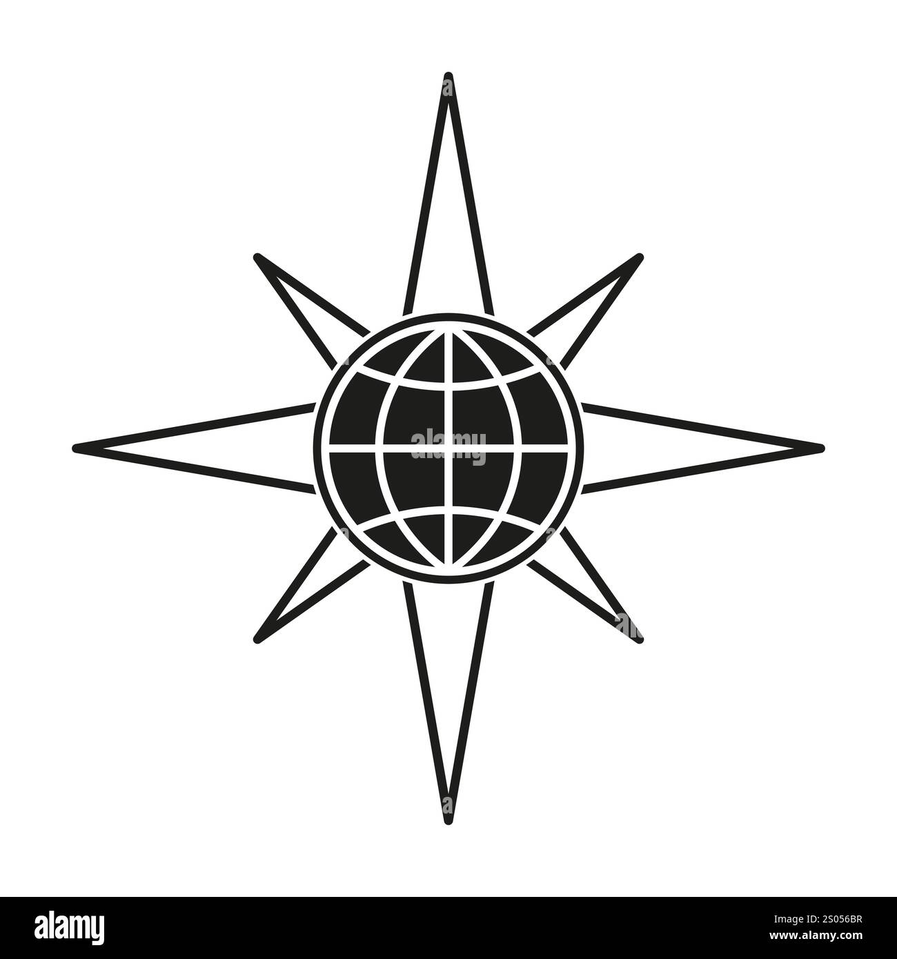 Compass globe icon. Navigation star symbol. Global direction vector ...