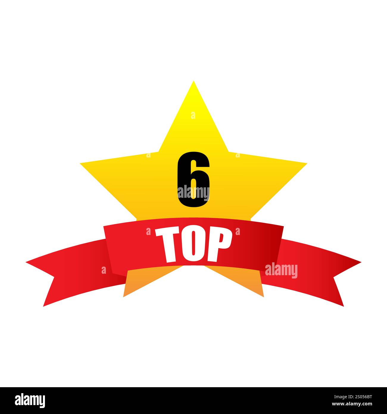 Top six star. Yellow star with red number 6. Bold numeric badge. Vector ...