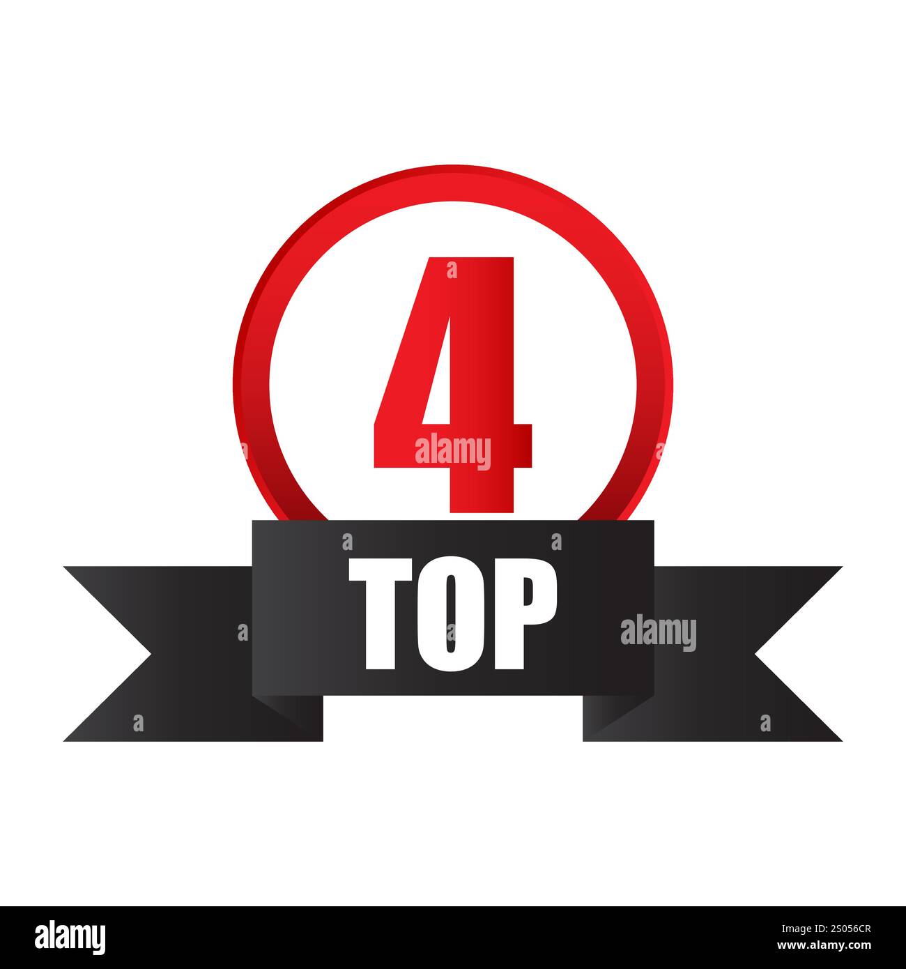 Top four badge. Bold red number 4. Black ribbon symbol. Vector icon ...