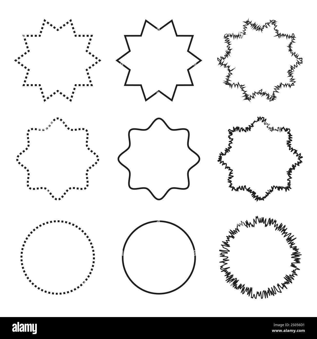 Geometric star shapes. Abstract dotted outlines. Creative frame icons ...