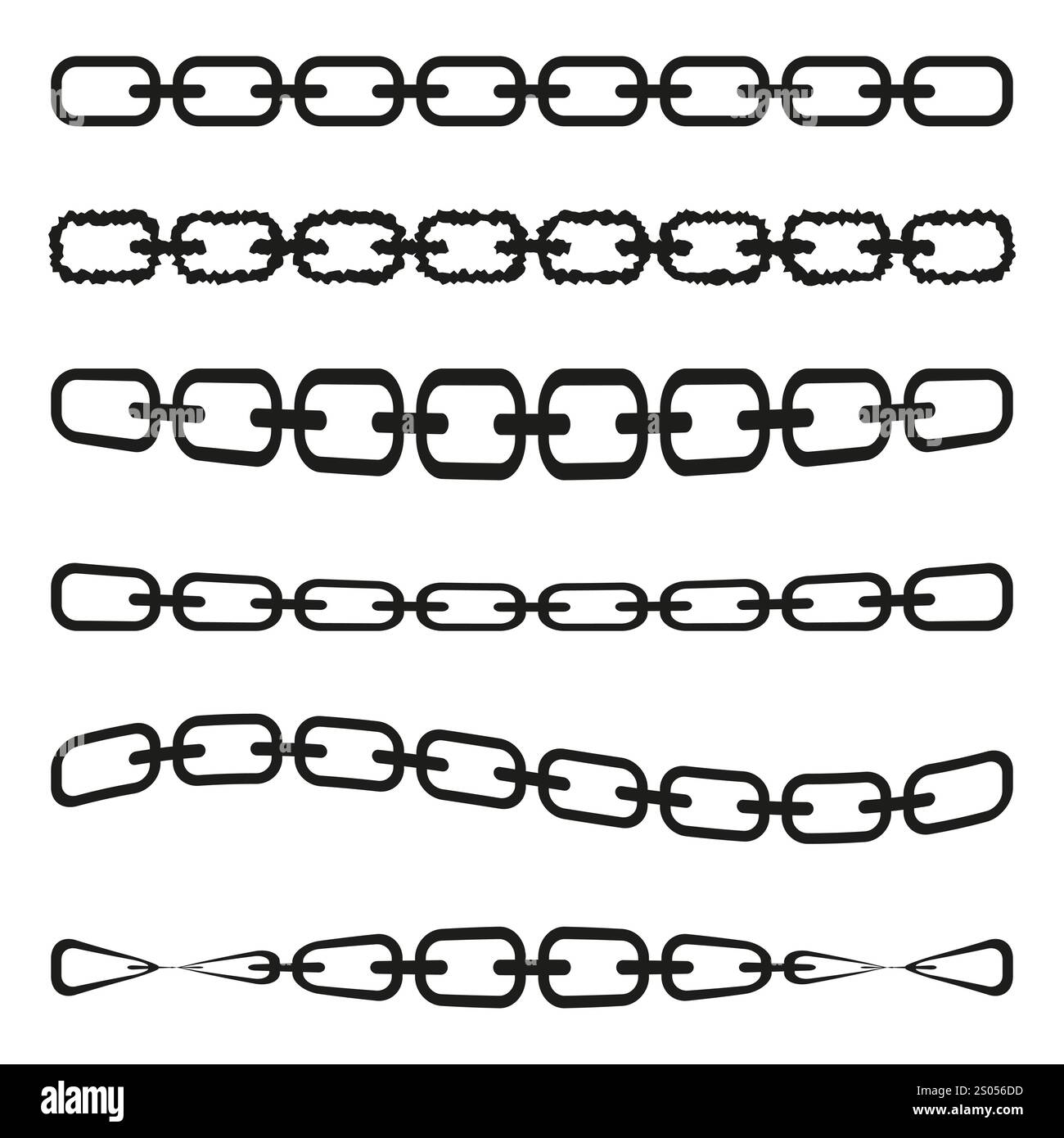 Chain design set. Black link outlines. Decorative chain shapes. Minimal ...