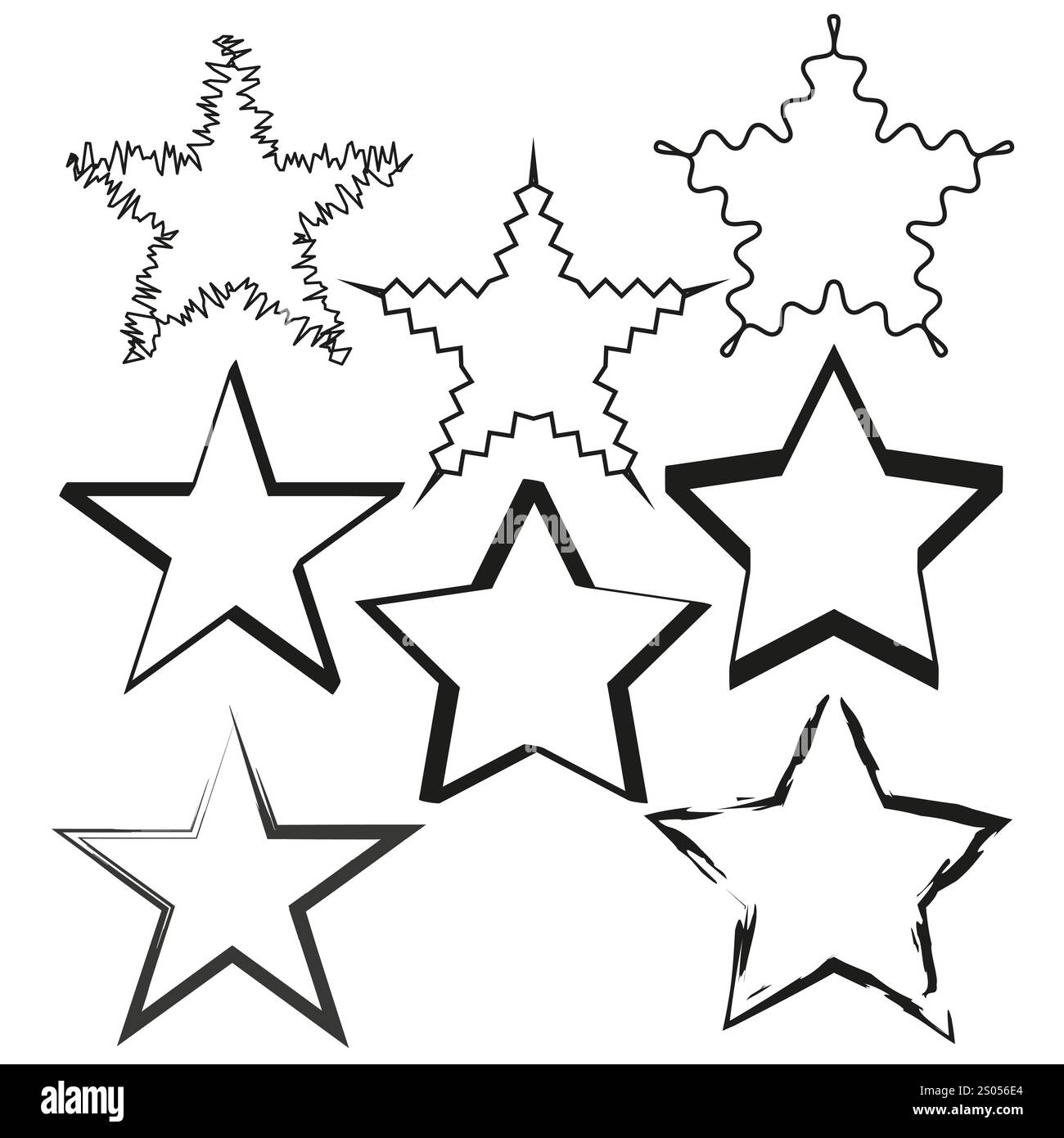 Star shape set. Geometric and abstract designs. Decorative outlined elements. Vector artistic ...