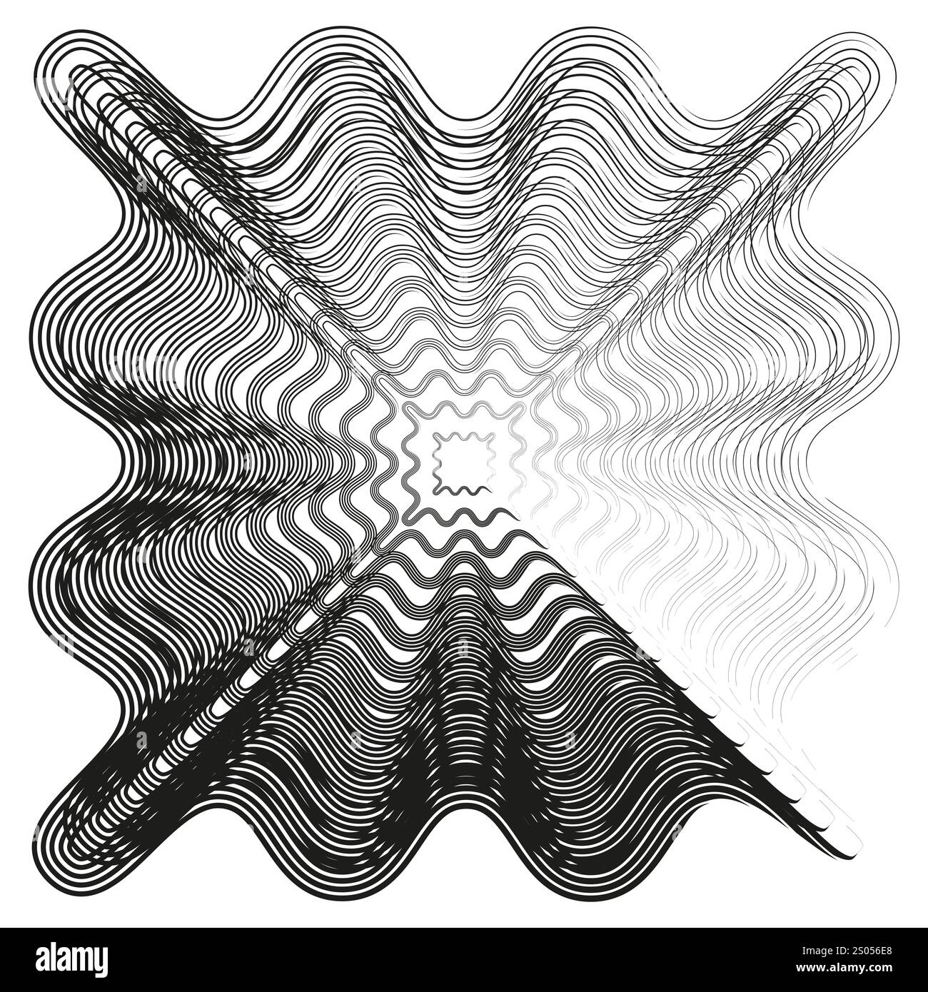 Wavy grid graphic. Abstract optical lines. Monochrome artistic pattern ...