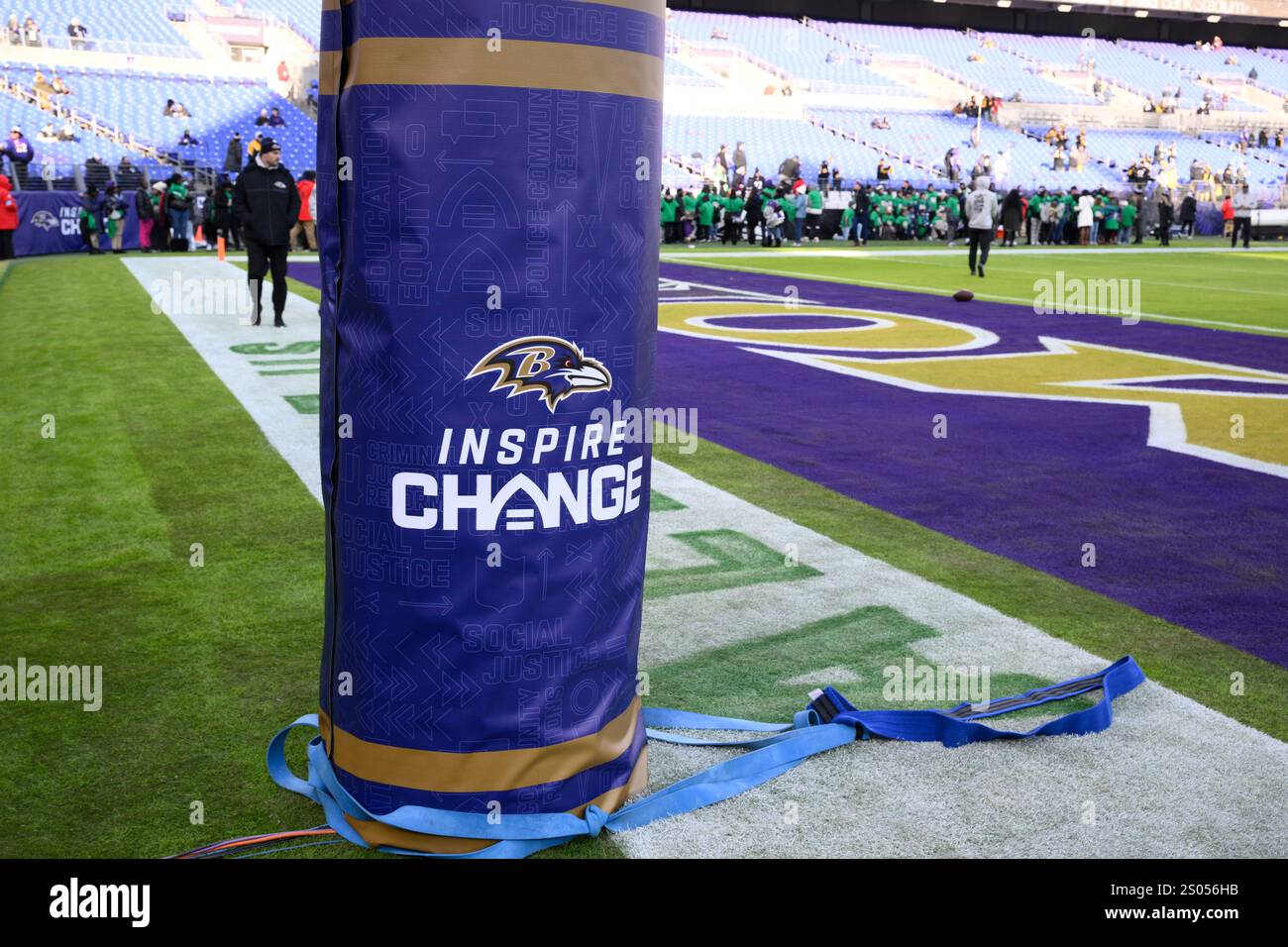 Inspire Change signage on the goalpost padding before an NFL football ...