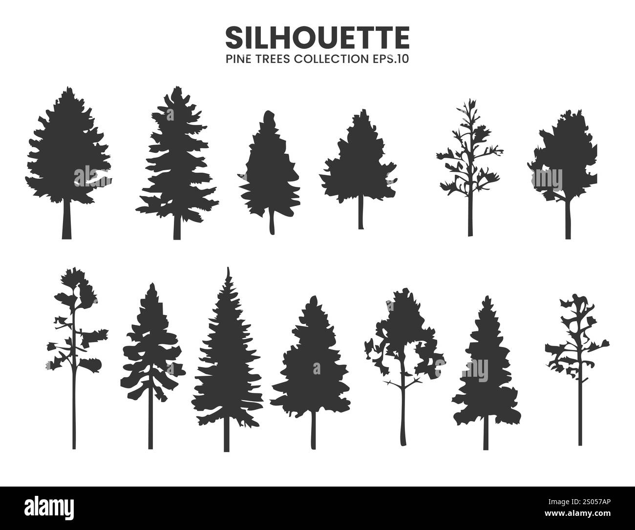 Pines tree silhouettes in various style collections. Ideal for nature ...