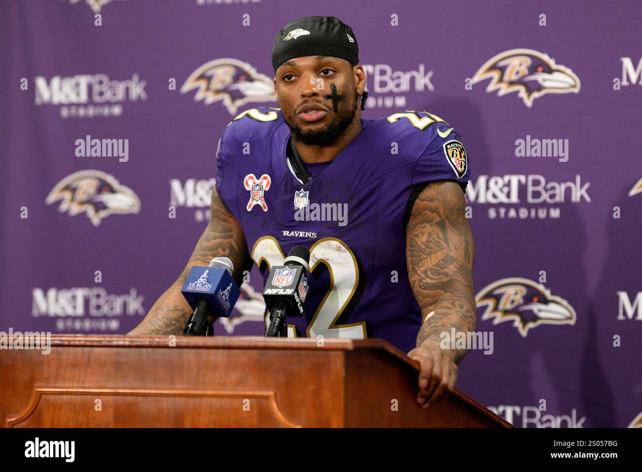 Baltimore Ravens running back Derrick Henry talks to reporters ...