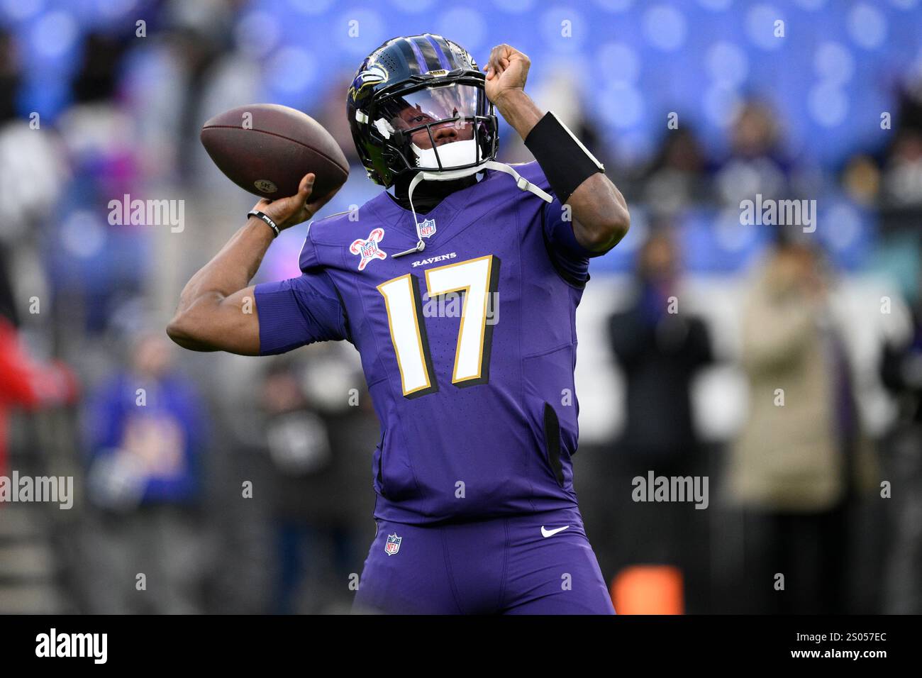 Baltimore Ravens quarterback Josh Johnson (17) works out before an NFL ...