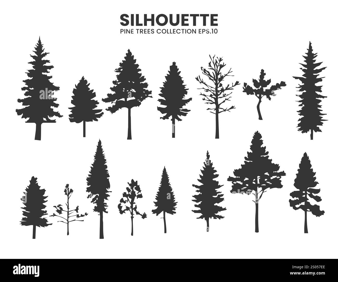 A high-quality vector collection featuring pine tree silhouettes, ideal ...