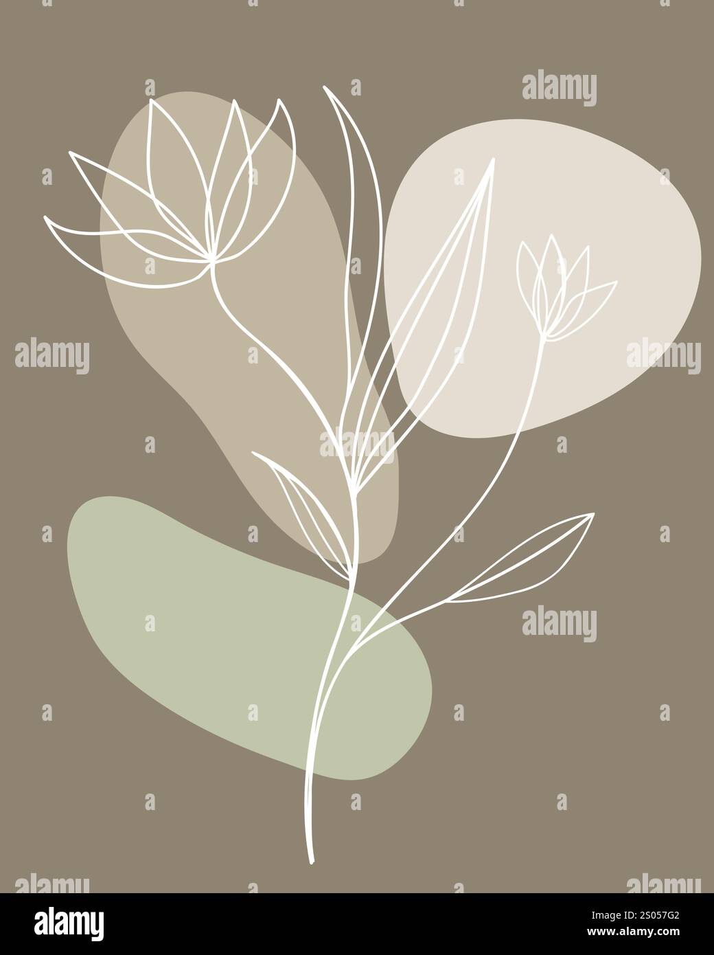 A Japanese boho style twig illustration featuring flowers and leaves ...