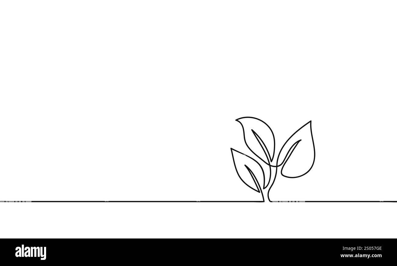 Continuous line drawing of growing sprout, Plant leaves grow seedling ...
