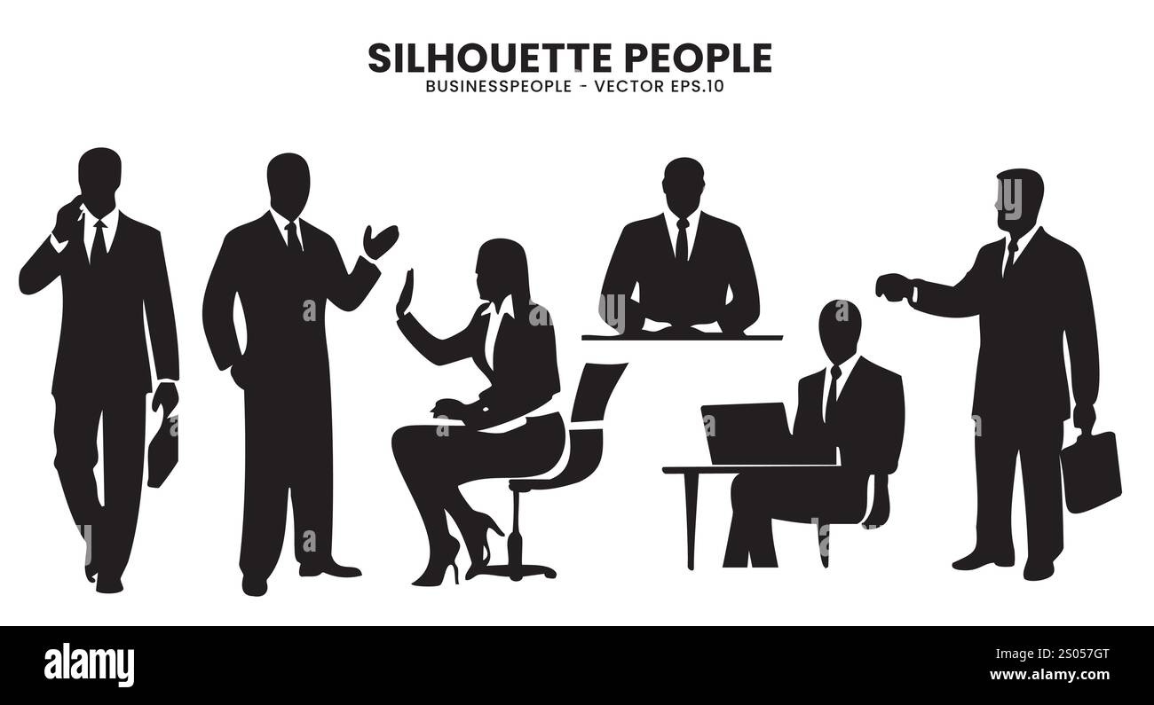 A versatile collection of business people silhouettes in various poses ...