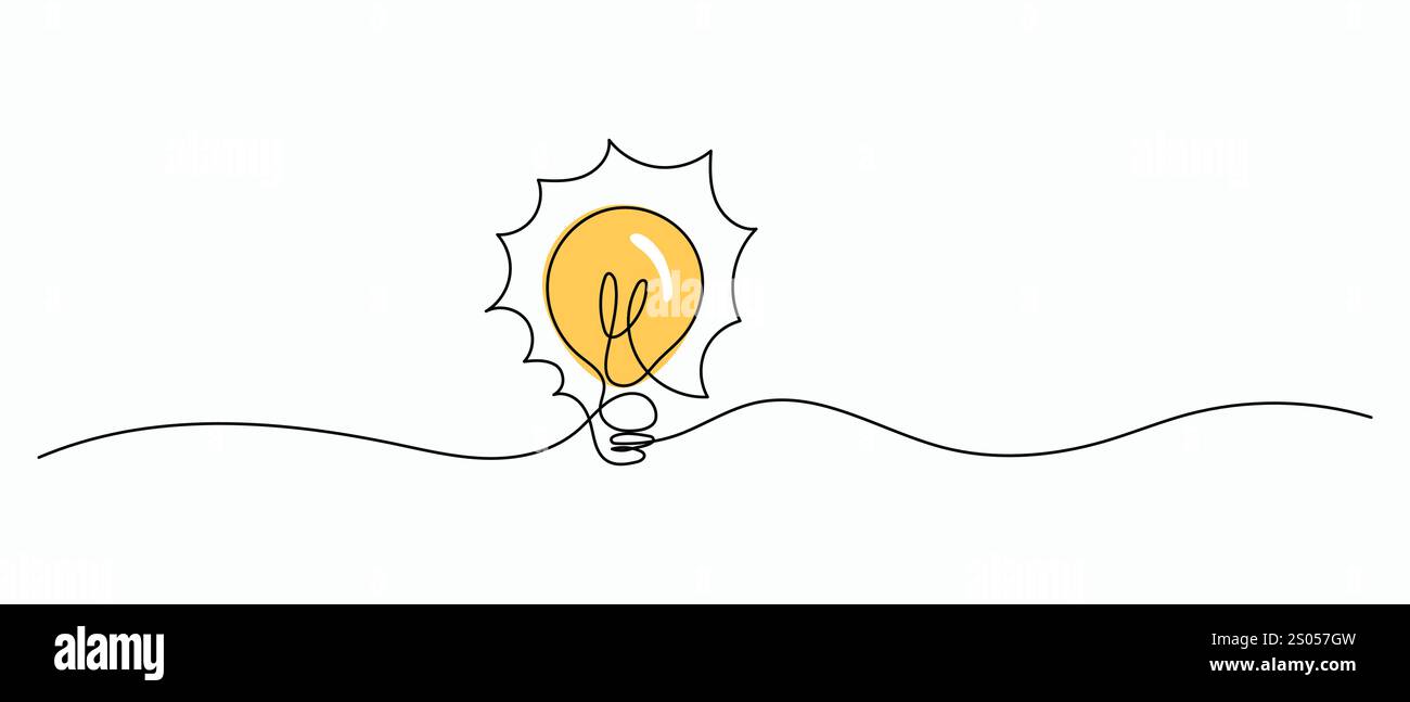 Concept of idea with lightbulb with single line vector illustration ...