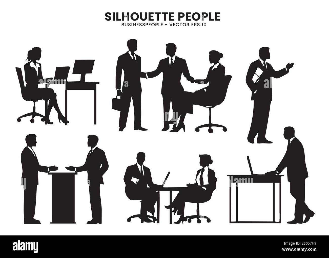 A collection of corporate business people silhouettes in various ...