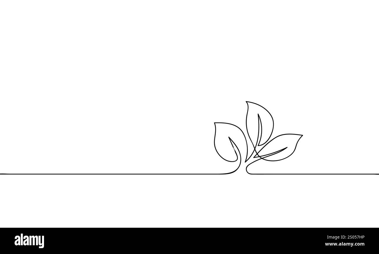 Continuous line drawing of growing sprout, Plant leaves grow seedling ...
