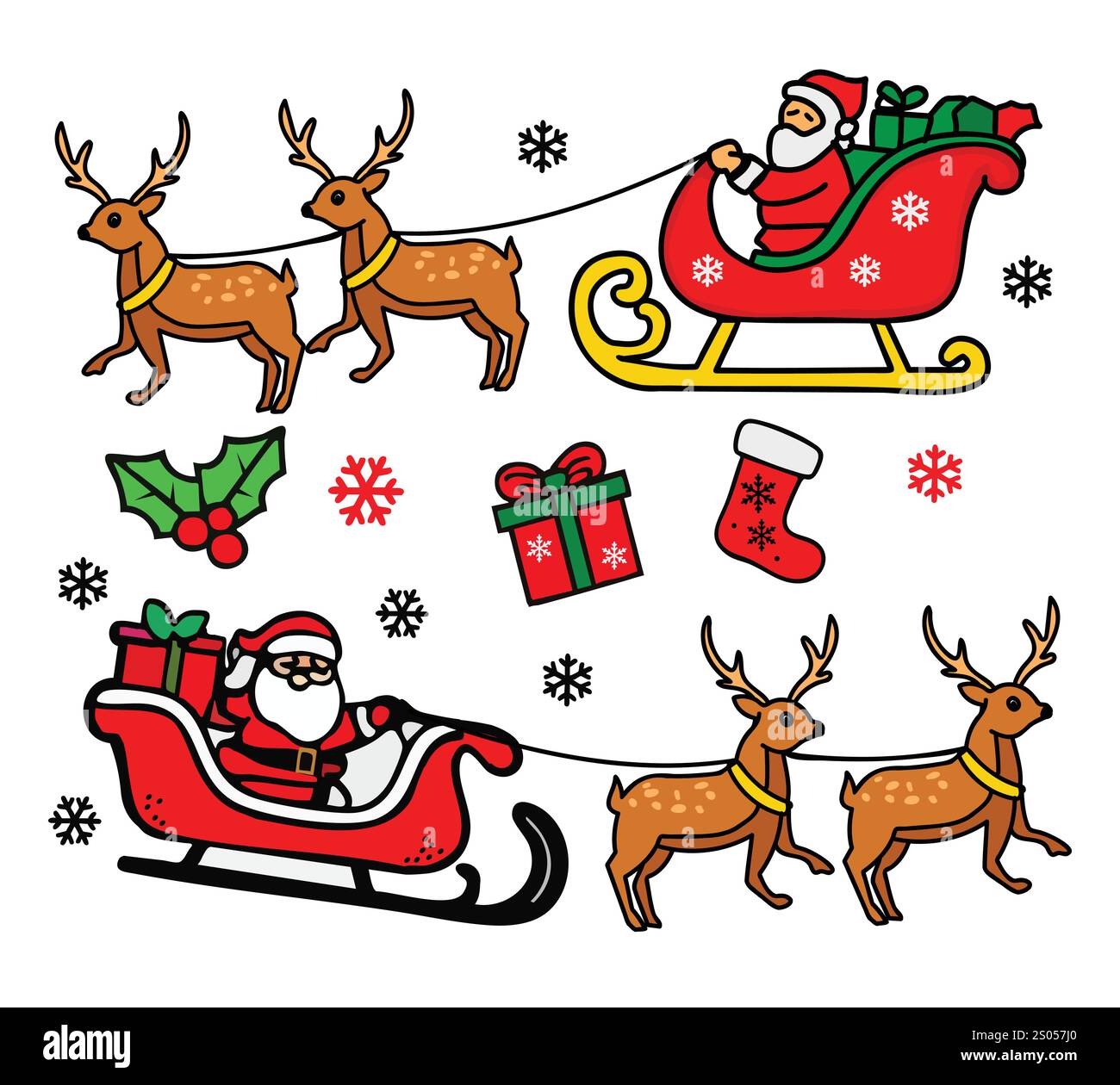A colorful collection of Christmas cartoon elements, including Santa ...