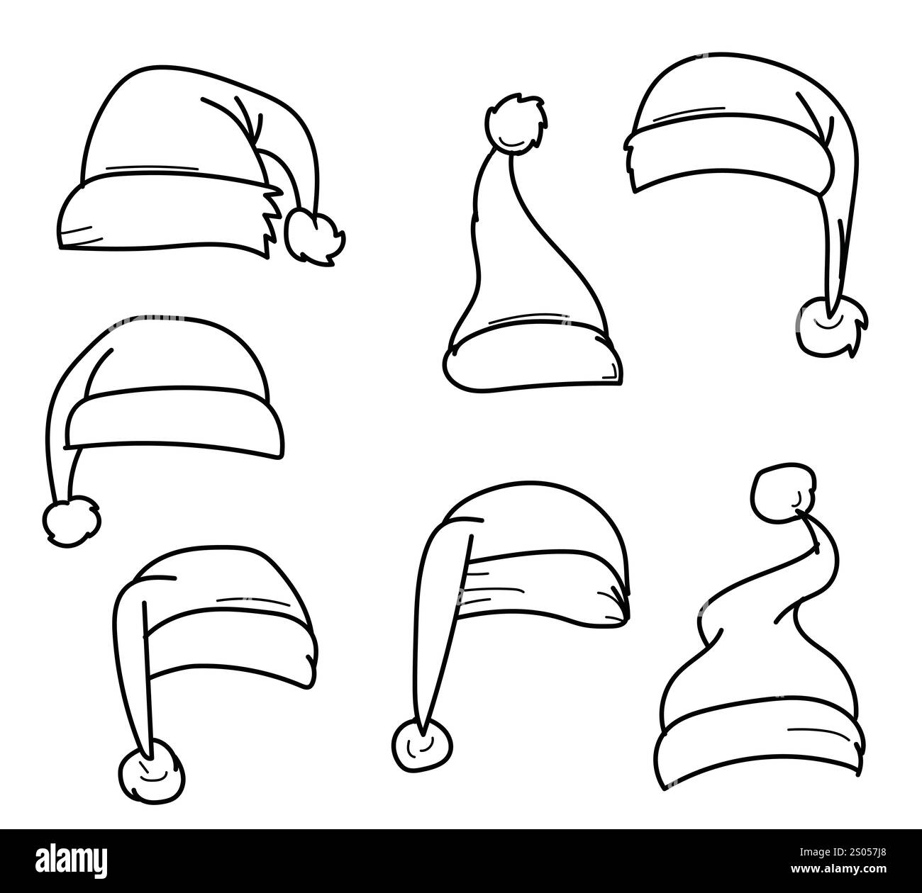 Santa hat hand-drawing line collection isolated on white background ...