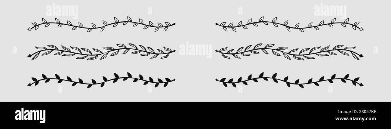 A hand-drawn nature-inspired floral vine line divider, perfect for text ...