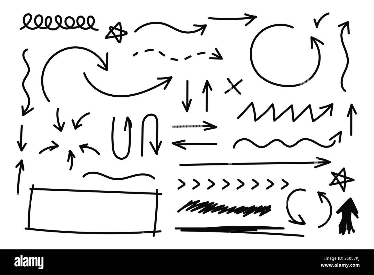 Hand drawing doodle style collection of arrows, circles and shape ...