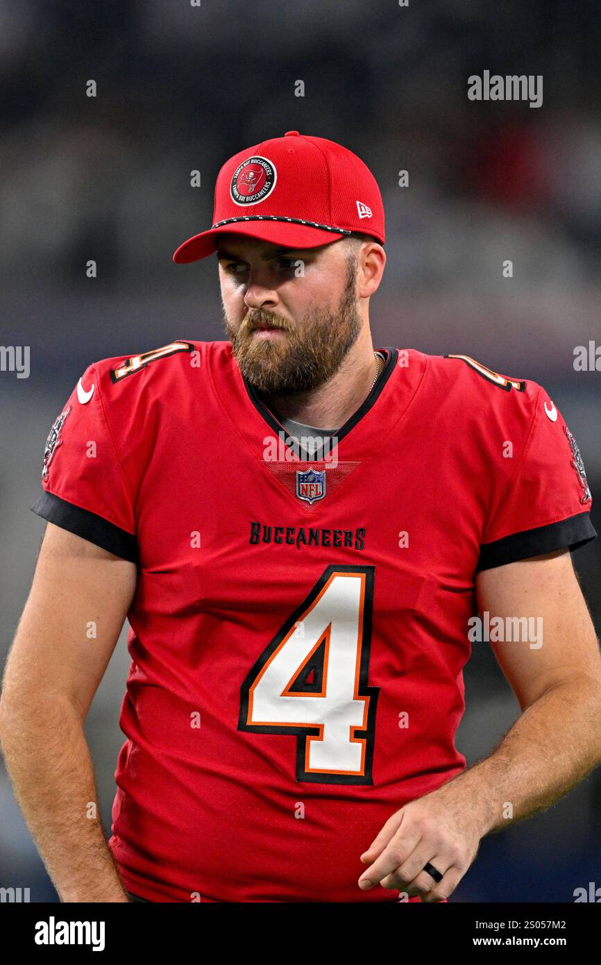 Tampa Bay Buccaneers place kicker Chase McLaughlin warms up before an ...