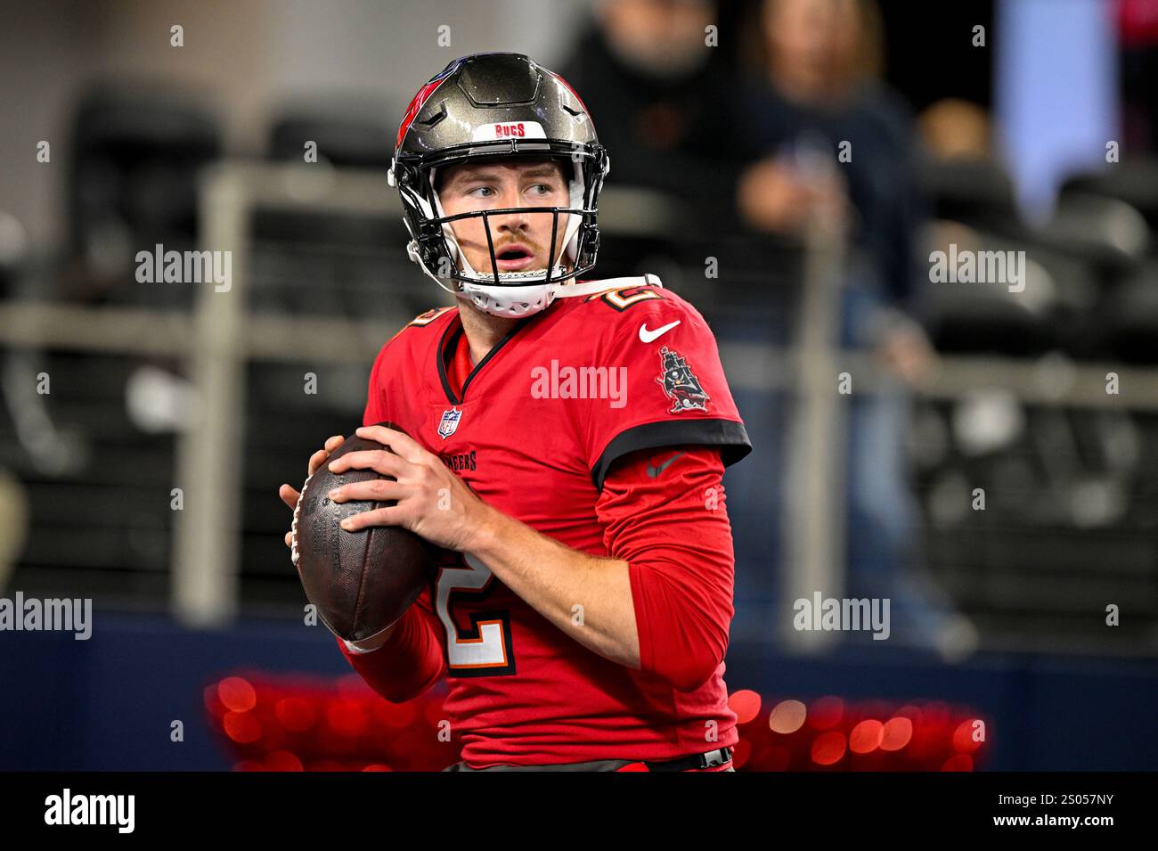 Tampa Bay Buccaneers quarterback Kyle Trask warms up before an NFL ...