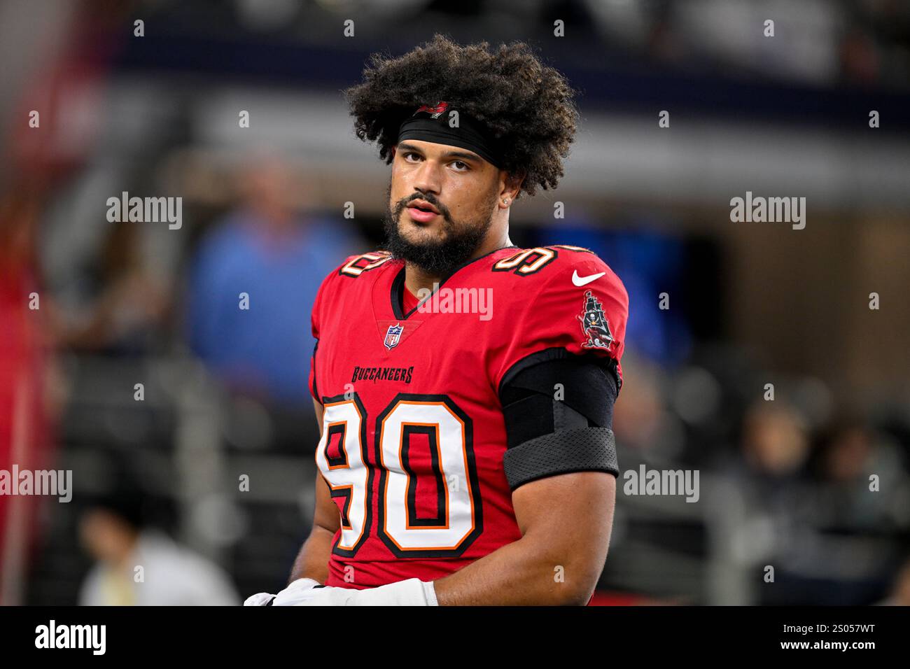 Tampa Bay Buccaneers defensive end Logan Hall warms up before an NFL ...