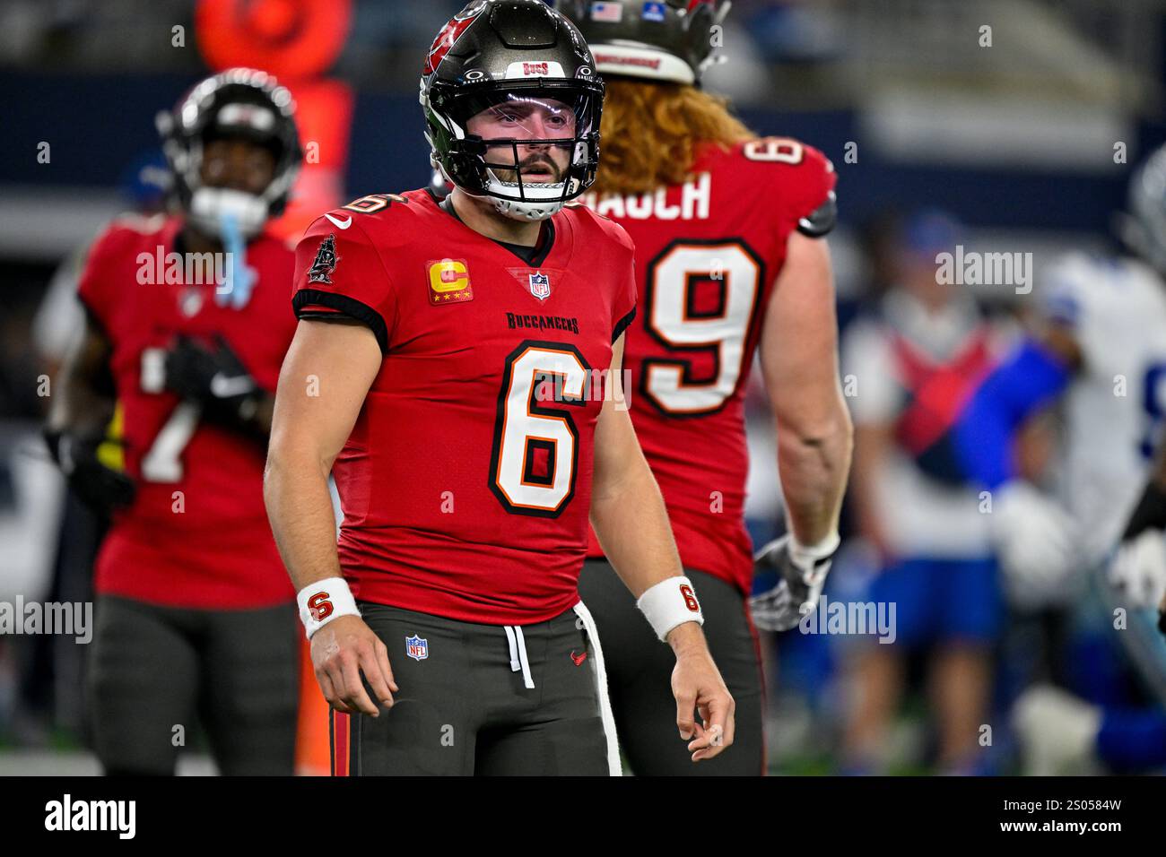Tampa Bay Buccaneers quarterback Baker Mayfield (6) looks to the ...