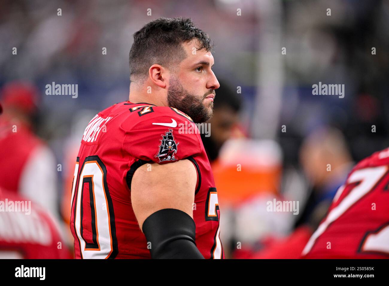 Tampa Bay Buccaneers center Robert Hainsey (70) looks on from the ...