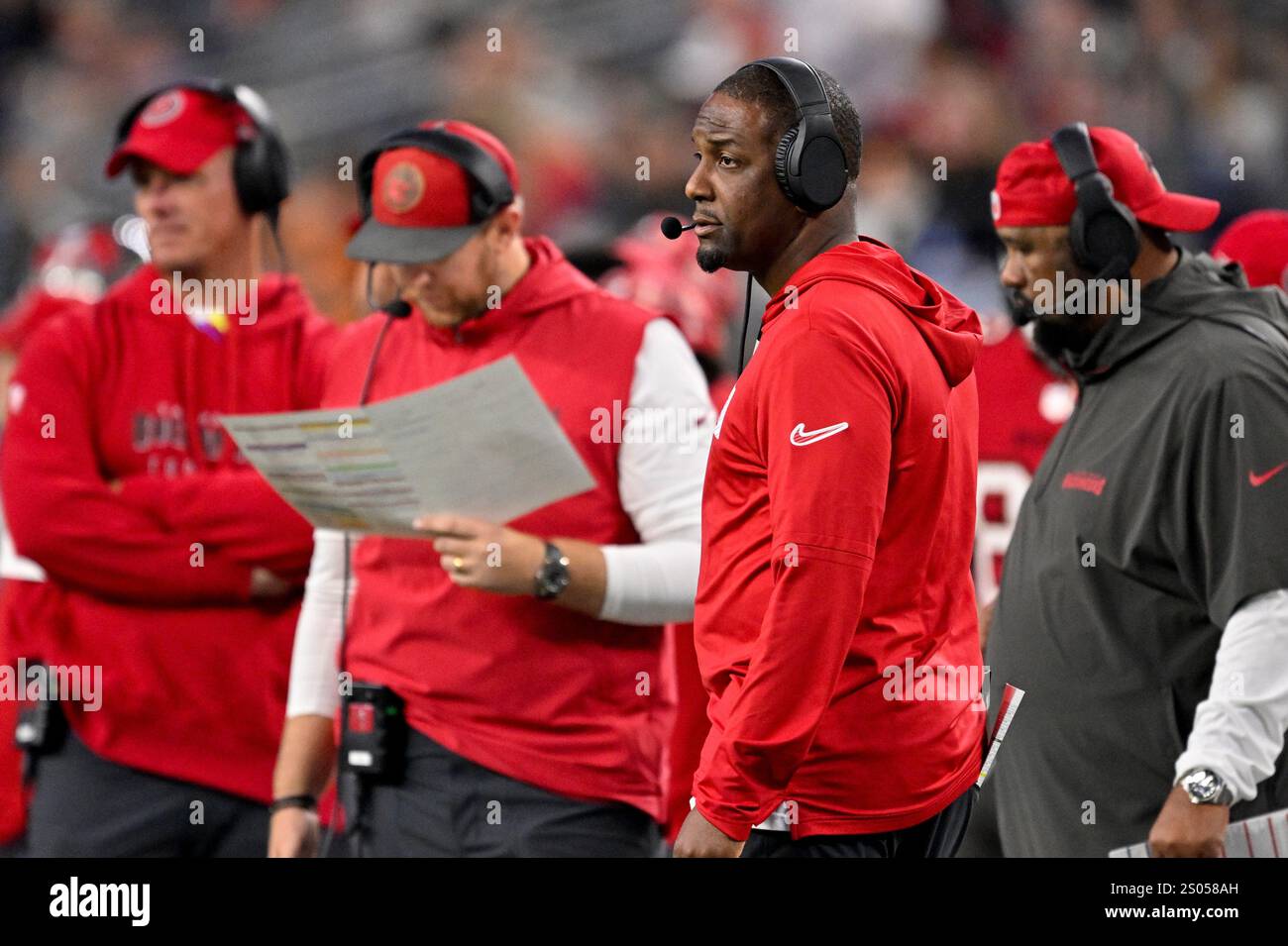 Tampa Bay Buccaneers wide receivers coach Bryan McClendon looks on from ...