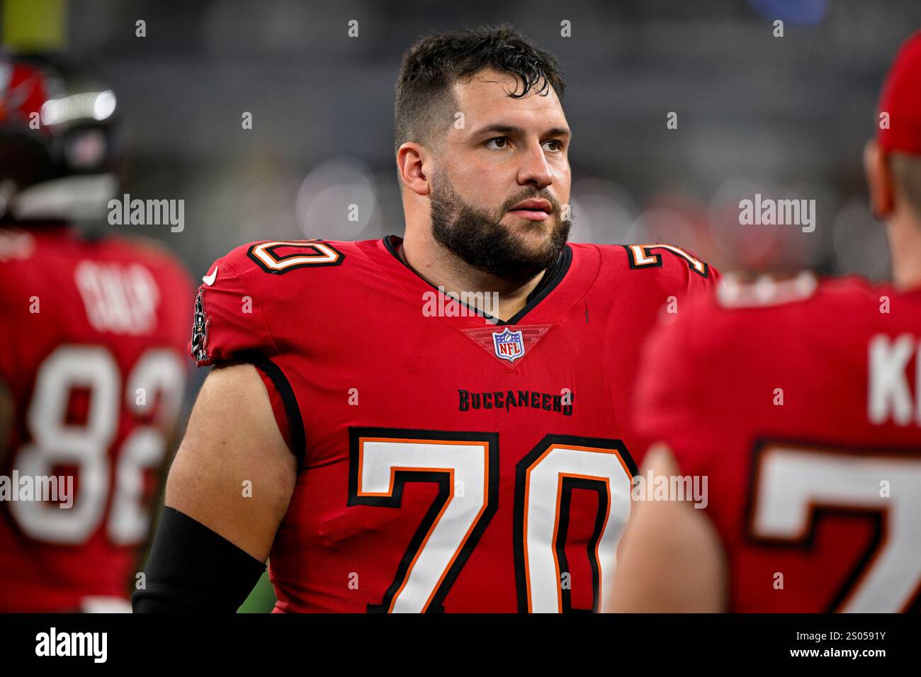 Tampa Bay Buccaneers center Robert Hainsey (70) looks on from the ...
