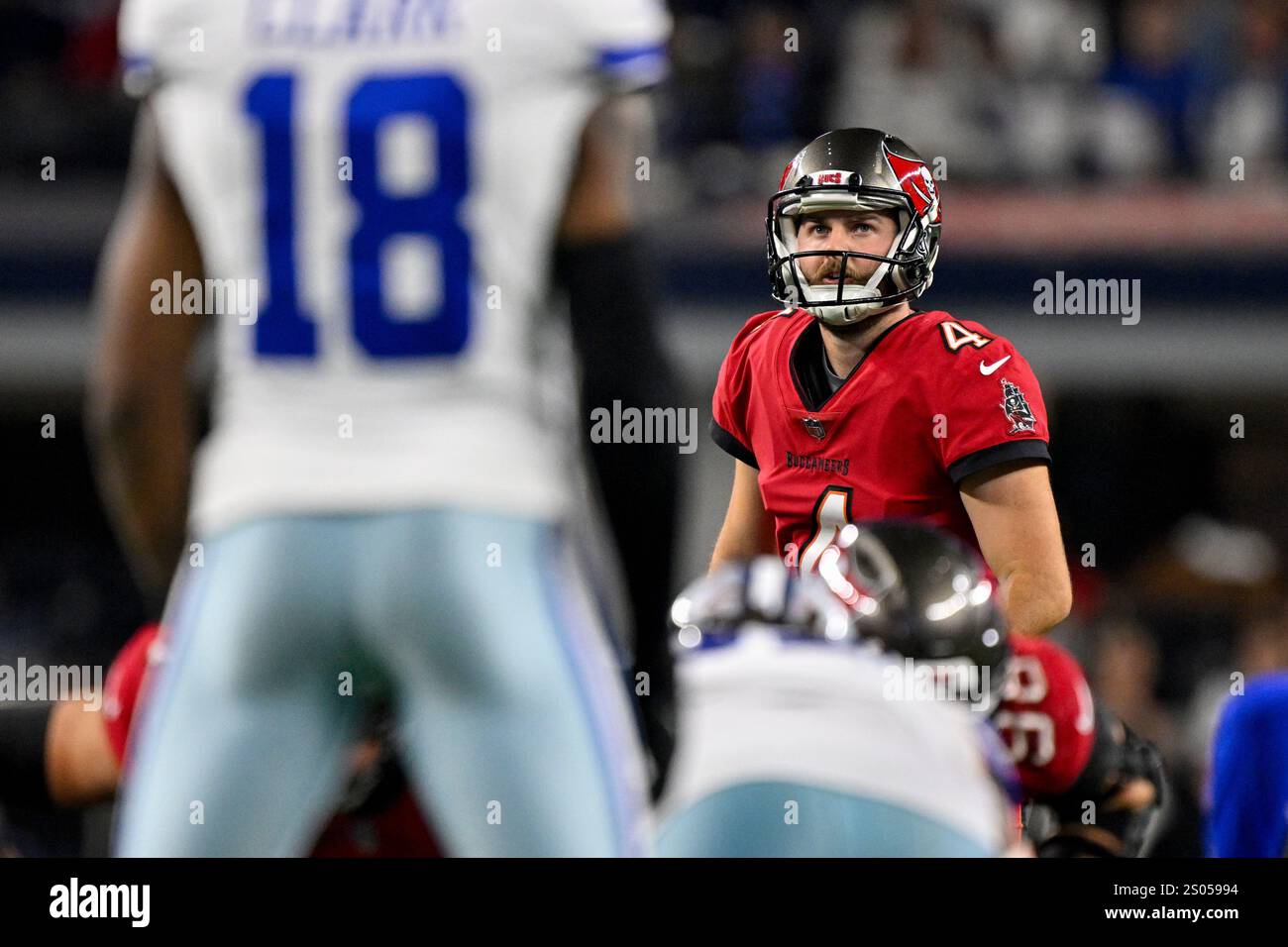 Tampa Bay Buccaneers place kicker Chase McLaughlin (4) prepares to kick ...