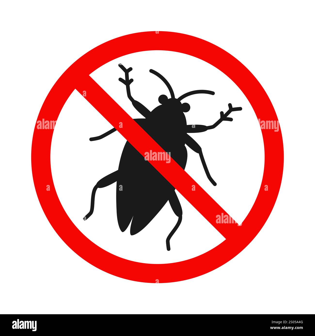 No insect sign. Anti cockroach poster. Silhouette of bug in red ...
