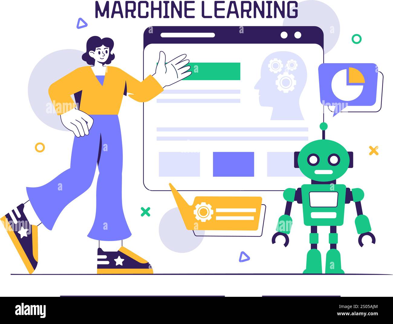 Machine Learning Vector Illustration featuring Artificial Intelligence Jobs, Scientists Working ...