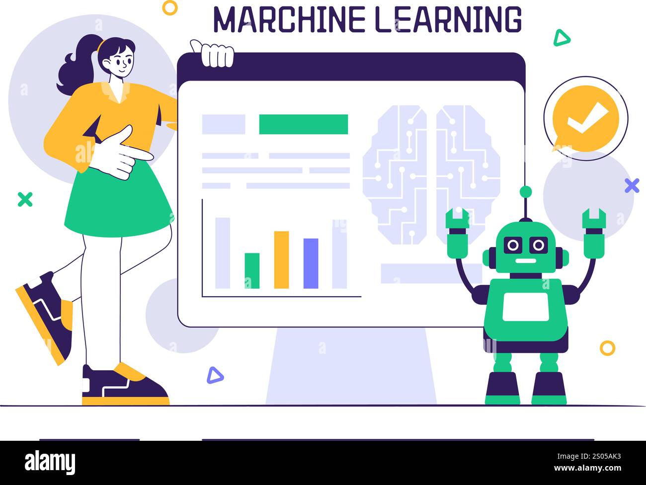 Machine Learning Vector Illustration featuring Artificial Intelligence Jobs, Scientists Working ...