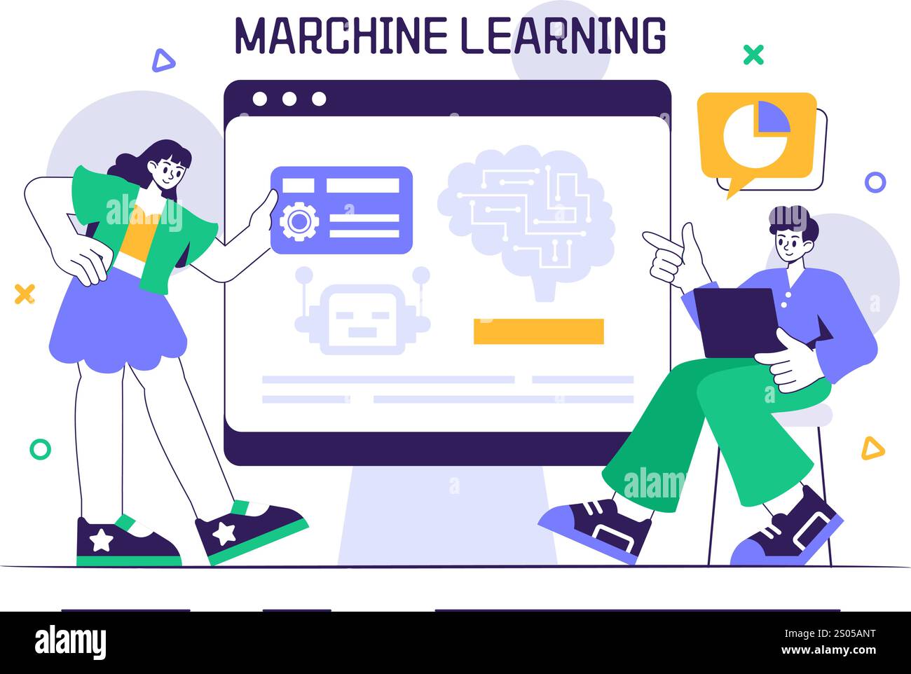 Machine Learning Vector Illustration featuring Artificial Intelligence Jobs, Scientists Working ...
