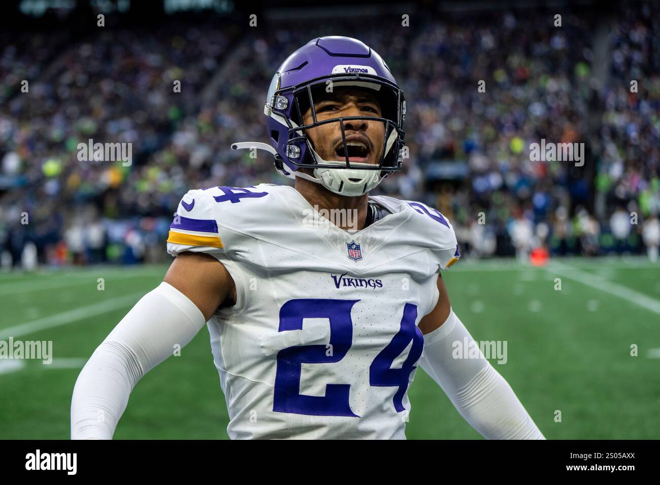 Minnesota Vikings defensive back Camryn Bynum reacts during an NFL ...